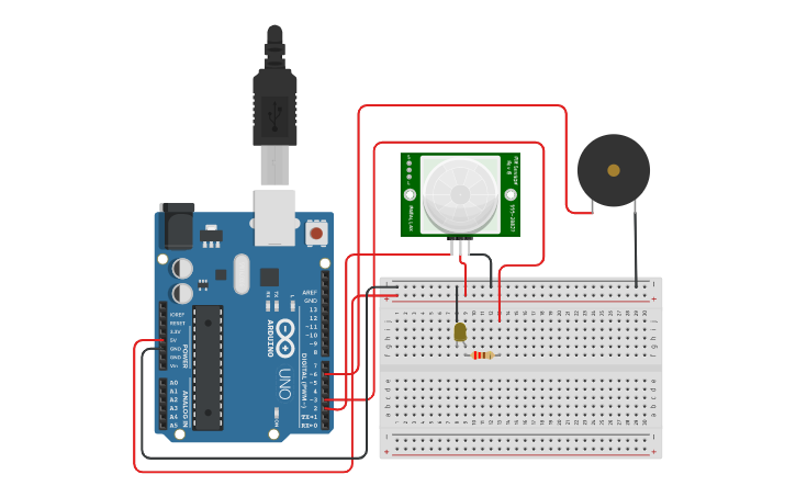Circuit design SENSOR PIR DETECTION OBJEK WITH BUZZER AND INDICATOR LED ...