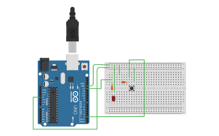 Circuit design 3. Push Button - Tinkercad