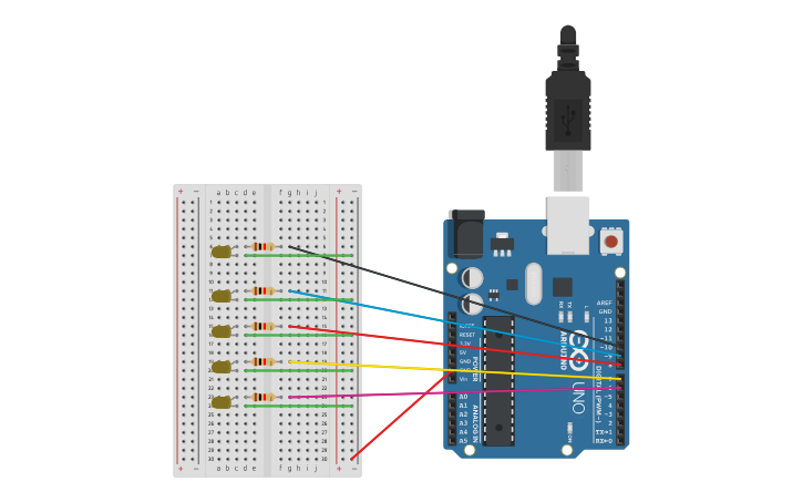 Circuit design flashing bulbs - Tinkercad