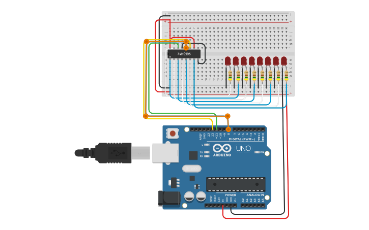 Circuit design 74HC595 Arduino - Tinkercad