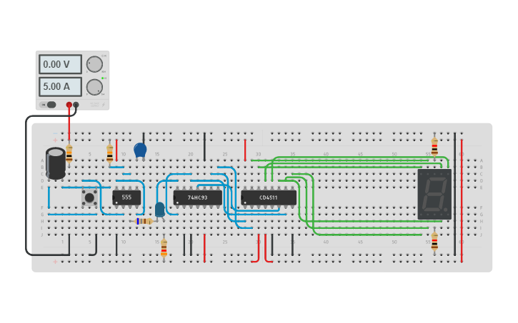 Circuit design Contador 0 - 9 con Display - Tinkercad