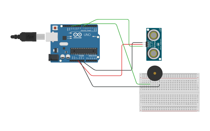 Circuit design Ultrasonic sensor - Tinkercad