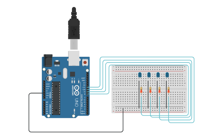 Circuit design sistemi 4 led - Tinkercad