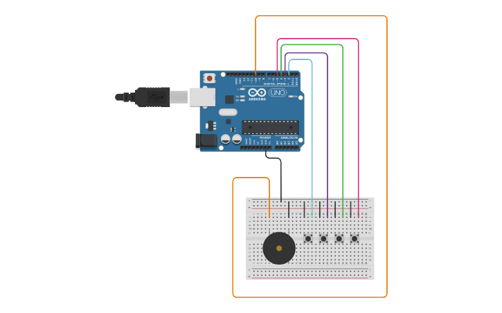 Circuit design Piezo Buzzer Piano | Tinkercad