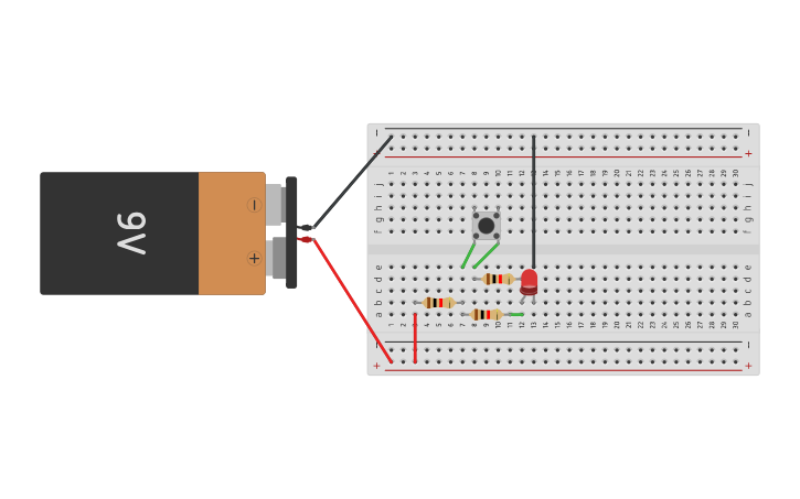 Circuit design Button series/parallel led circuit - Tinkercad