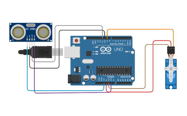 Circuit design smart dustbin - Tinkercad