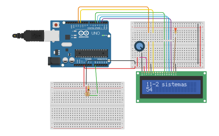 Circuit design FOTORESISTENCIA PANTALLA LCD - Tinkercad