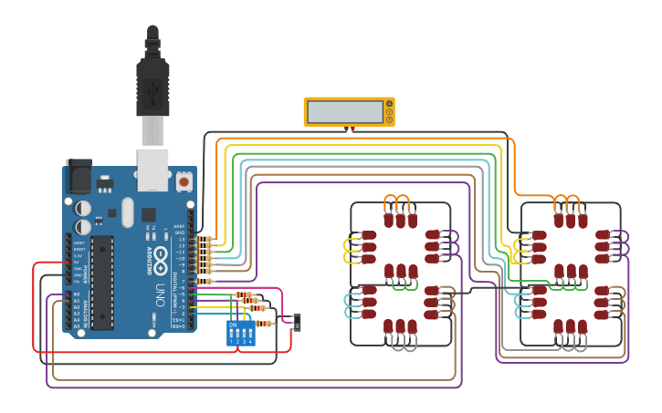 Circuit design Decodificador - Display de sete segmentos com LEDs | Tinkercad