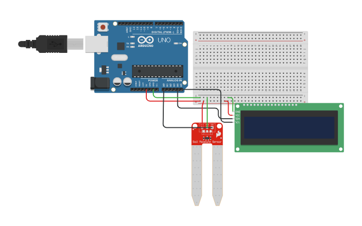Circuit design Copy of Marohom - Soil Moisture Sensor with lcd - Tinkercad