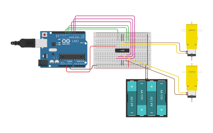 Circuit design Montaje motores - Tinkercad