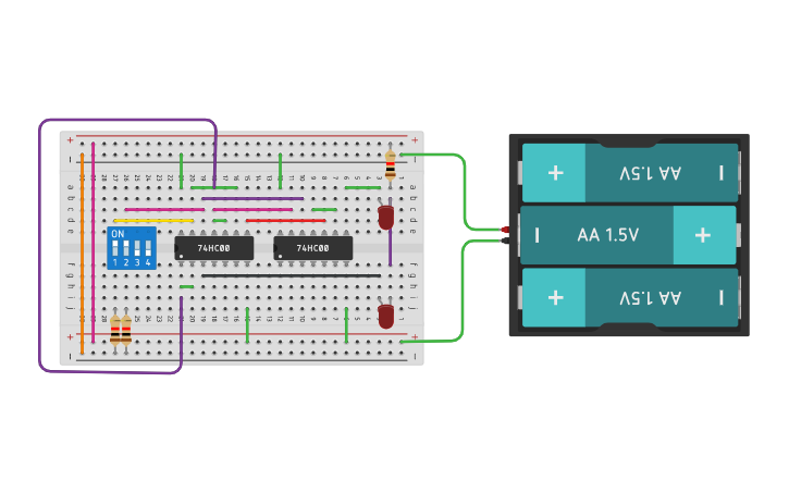Circuit design half adder - Tinkercad