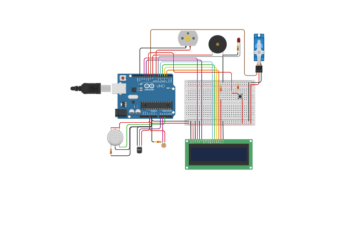Circuit design Smoke and Fire Detector - Tinkercad