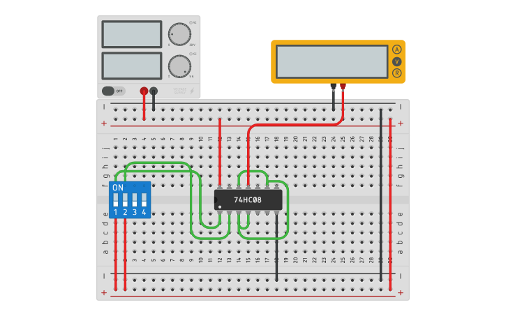 Circuit design 74HC08 - Tinkercad