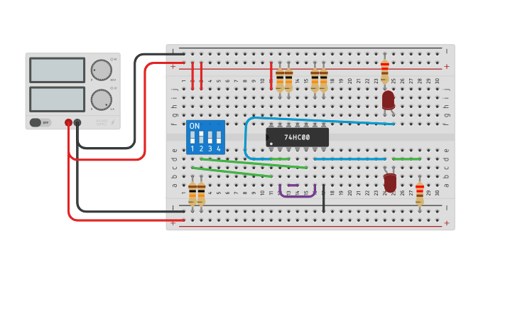 Circuit design Biestable RS implementado con puertas NAND - Tinkercad