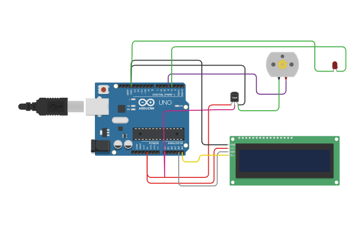 Circuit design Sensor suhu untuk kipas - Tinkercad