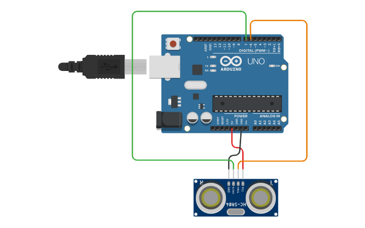 Circuit Design Sensore Distanza Ultrasuoni Hc Sr04 Tinkercad