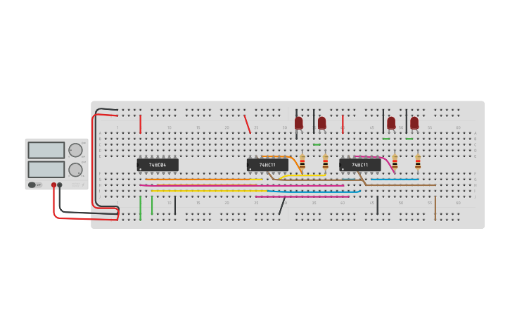 Circuit design 2 to 4 decoder - Tinkercad
