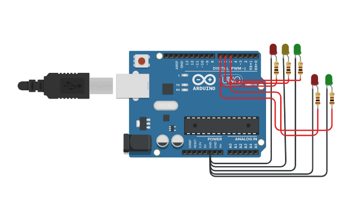 Circuit design Semafóro Arduino | Tinkercad