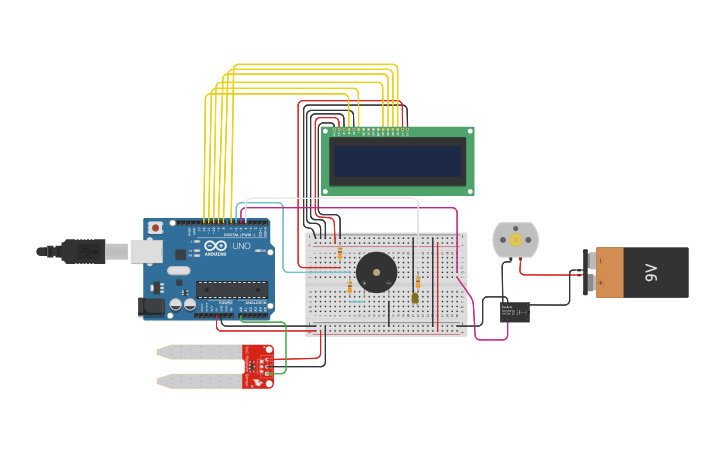 Circuit Design Alat Penyiram Otomatis Tinkercad