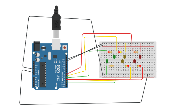 Circuit design 2-Way Traffic Light - Tinkercad
