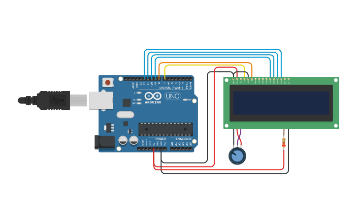 Circuit design LCD (16x2) - Tinkercad