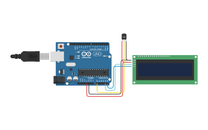 Circuit design Temperature Sensor with LCD Display - Tinkercad