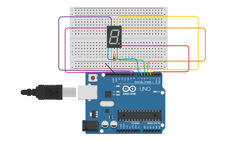 Circuit design 7 segment LED Arduino - Tinkercad
