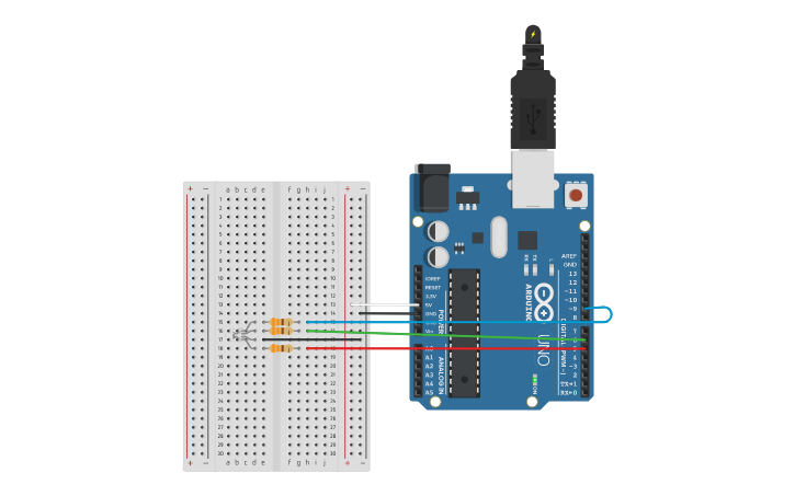 Circuit design Practica LED RGB | Tinkercad