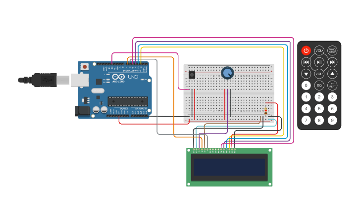 Circuit design IR Remote with LCD - Tinkercad