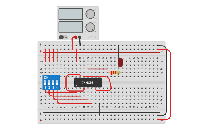 Circuit design Compuerta Lógica "NAND" triple | Tinkercad