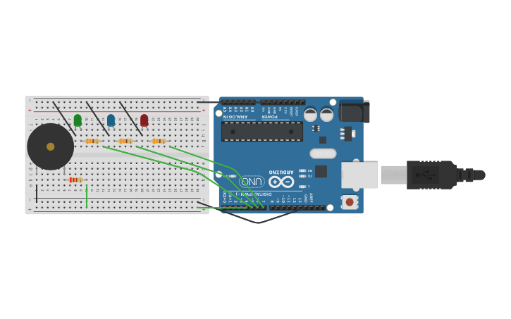 Circuit design LED's & Buzzer - Tinkercad