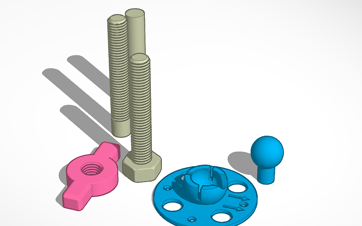 3D design Large Ball Joint & Bolt with Wing Nut - Tinkercad