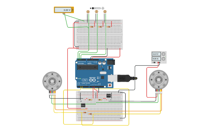 Circuit design robot-light-follower - Tinkercad