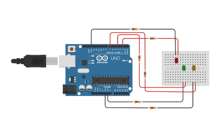 Circuit design Simulador Led e protoboard | Tinkercad
