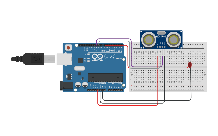 Circuit design Blink LED Using Ultrasonic Sensor - Tinkercad