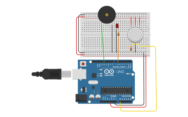 Circuit design MQ2 gas sensor - Tinkercad