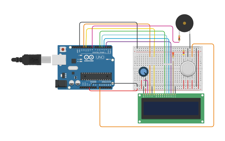 Circuit design Air Pollution Monitoring System - Tinkercad