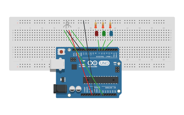Circuit design 範例21(應用)：麥克風感測器讓LED隨音樂舞動(缺感測器，無法模擬) | Tinkercad
