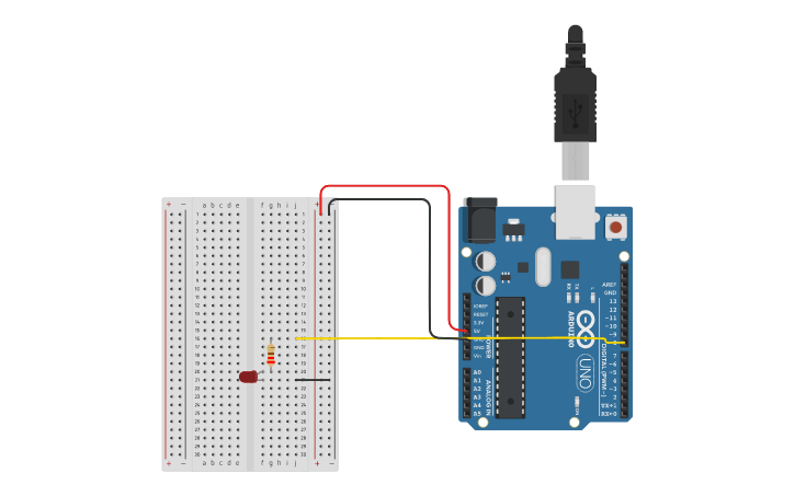 Circuit design LED ON/OFF @Pin 8 - Tinkercad
