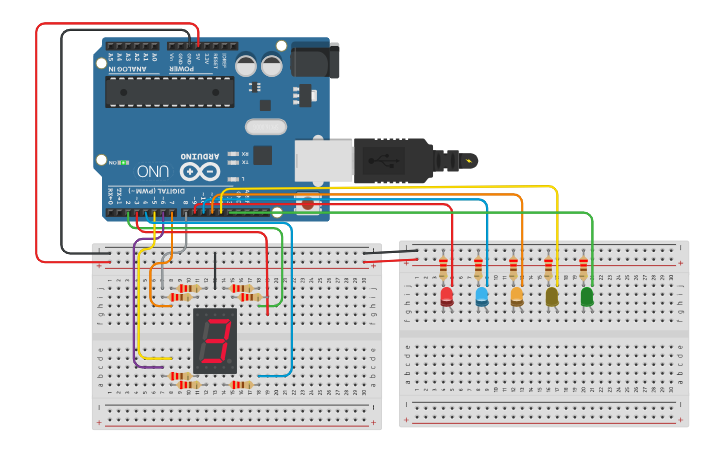 Circuit design Display de 7 segmentos con diodos - Tinkercad