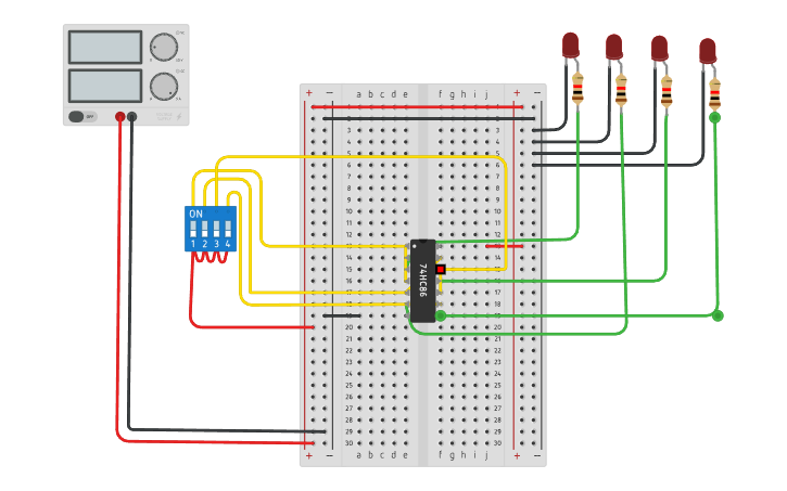 Circuit design BCD to GREY - Tinkercad