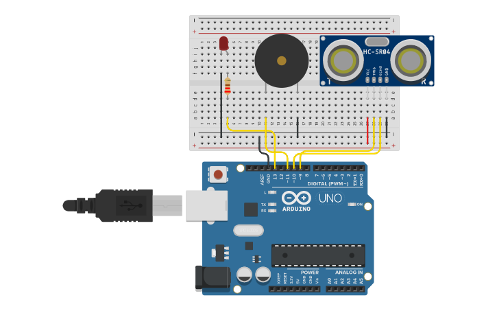 Circuit design sensor ultrasonico - Tinkercad
