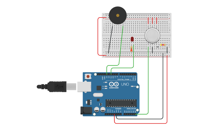 Circuit Design Detector De Gas Con Piezo Tinkercad