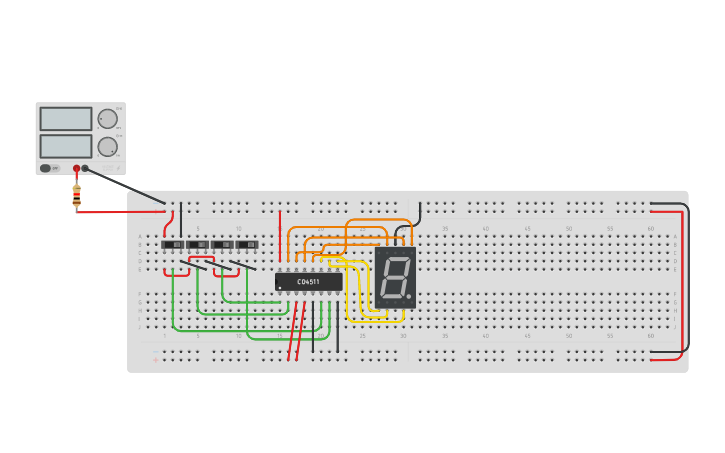 Circuit design BCD to Seven segment decoder - Tinkercad