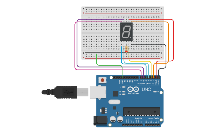 Circuit design 7 segmentni zaslon - Tinkercad