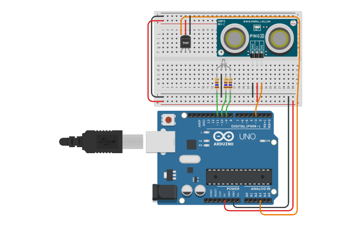 Circuit design Arduino exercício sensores 01 | Tinkercad