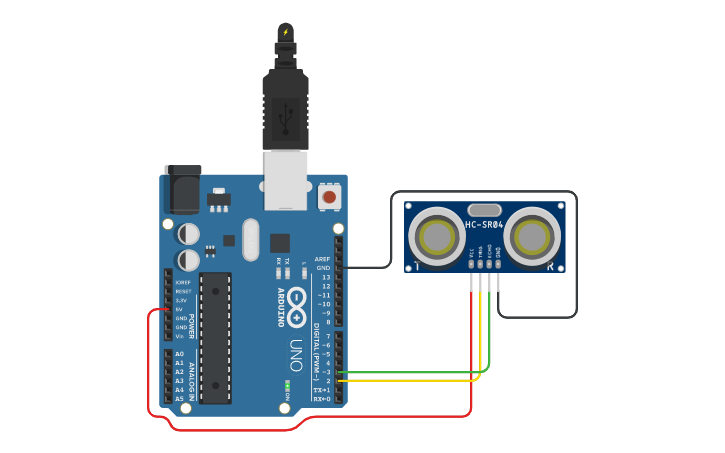 Circuit design ultra sonic sensor - Tinkercad