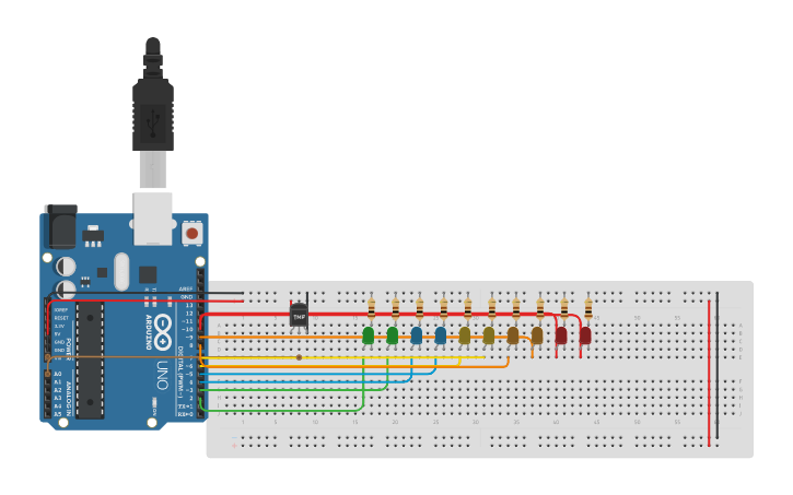 Circuit Design Sensor De Temperatura Con Leds Tinkercad