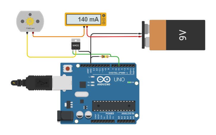 Circuit design Transistor Example MOSFET - Tinkercad
