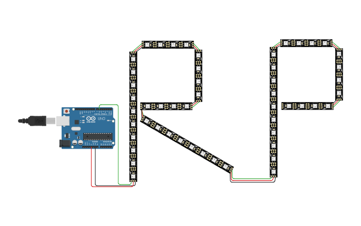 Circuit design Neopixel Initials | Tinkercad